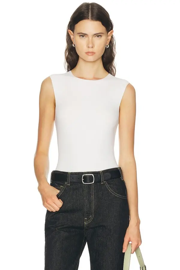 JIL SANDER Sleeveless Bodysuit Top In White