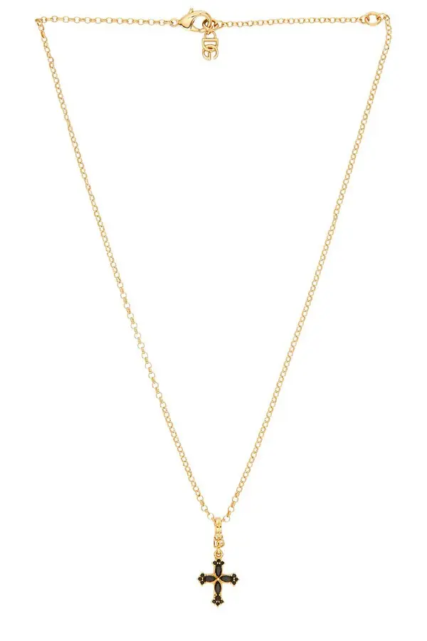 Dolce & Gabbana Bijoux Cross Necklace In Black - Gold