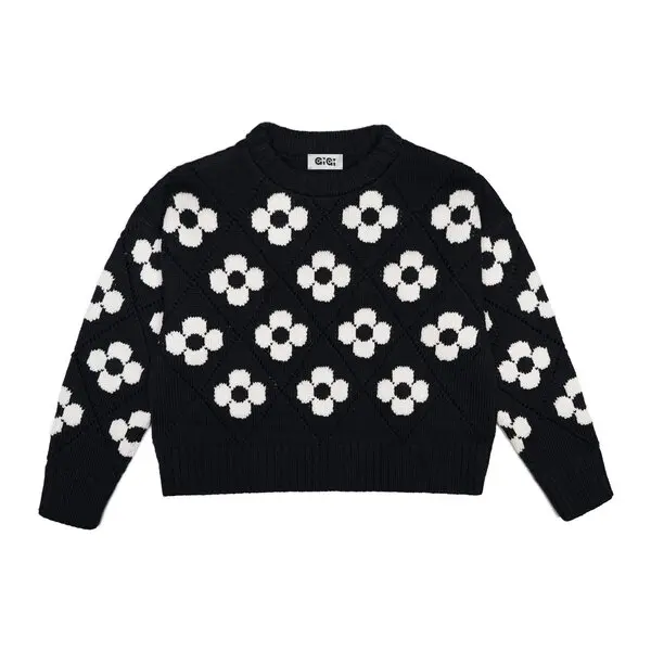 GIGI KNITWEAR Flower Power Sweater In & Ivory - Black