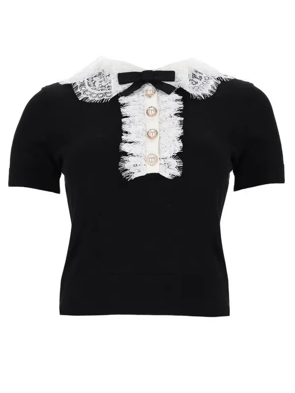 SELF-PORTRAIT Top In Maglia Con Colletto In Pizzo - Black