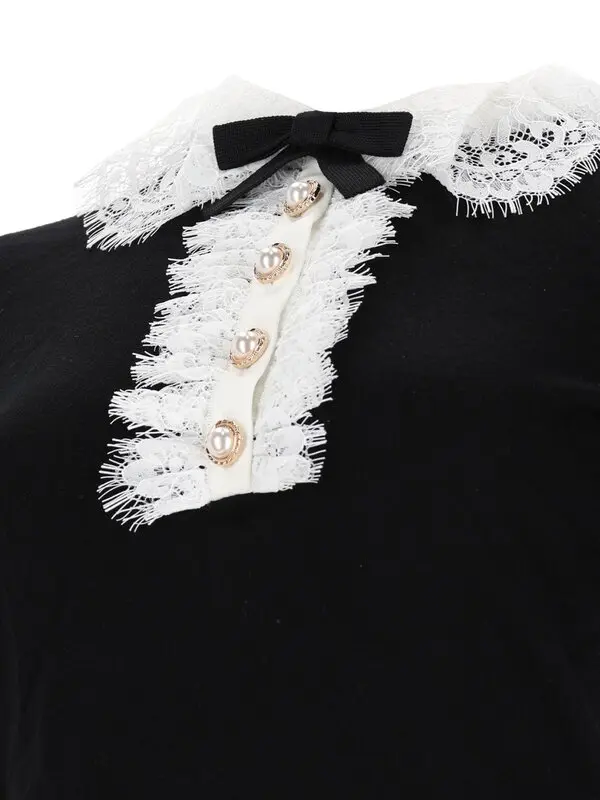 SELF-PORTRAIT Top In Maglia Con Colletto In Pizzo