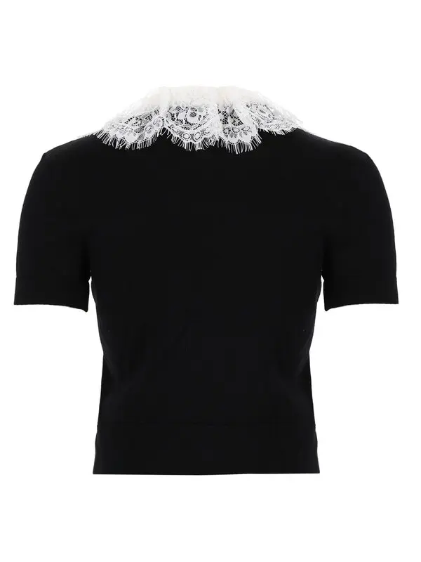 SELF-PORTRAIT Top In Maglia Con Colletto In Pizzo