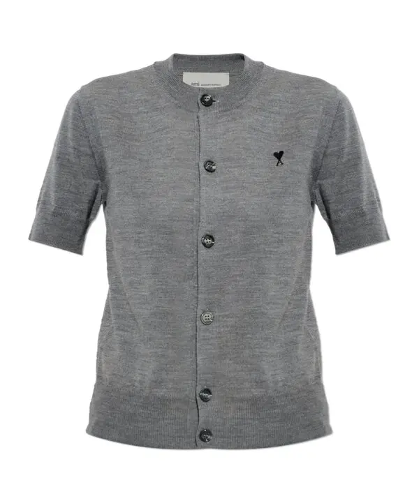 AMI Paris De Coeur Short-sleeve Cardigan - Grey