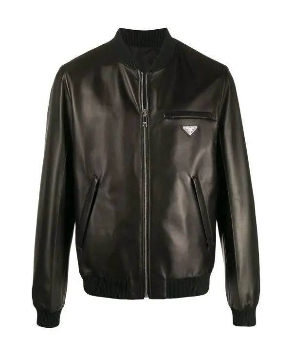 Prada Long-sleeved Leather Jacket - Black
