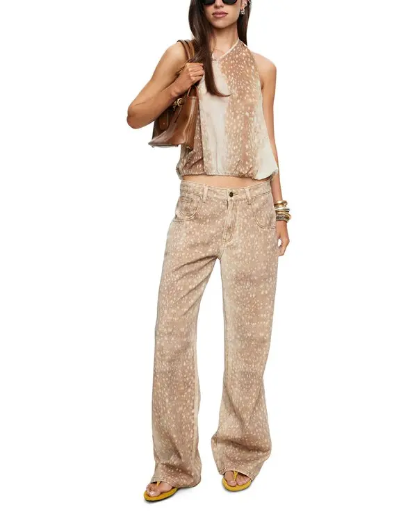 Lioness Uptown Cotton High Rise Wide Leg Jeans - Fawn