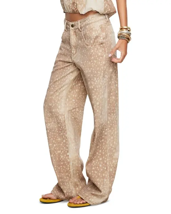 Lioness Uptown Cotton High Rise Wide Leg Jeans - Fawn