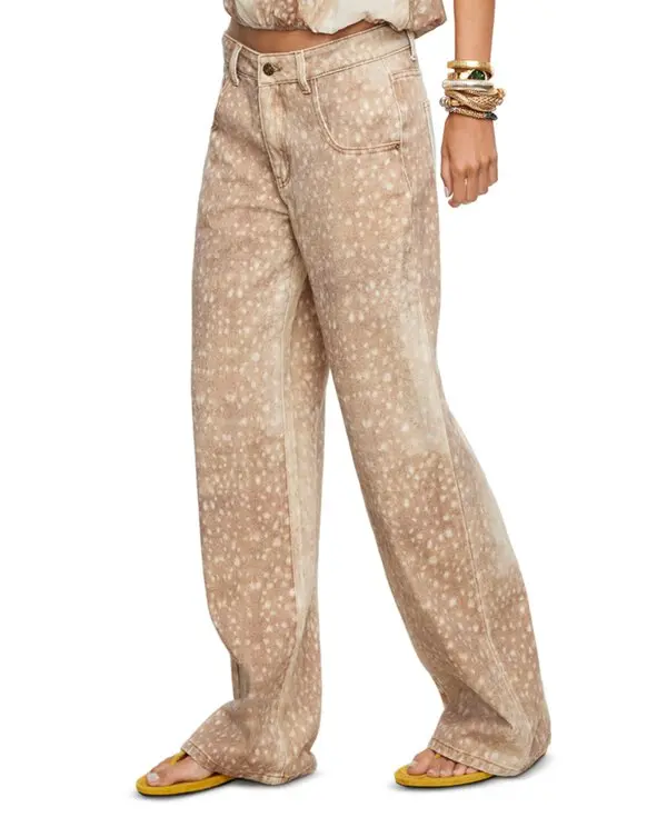 Lioness Uptown Cotton High Rise Wide Leg Jeans - Fawn