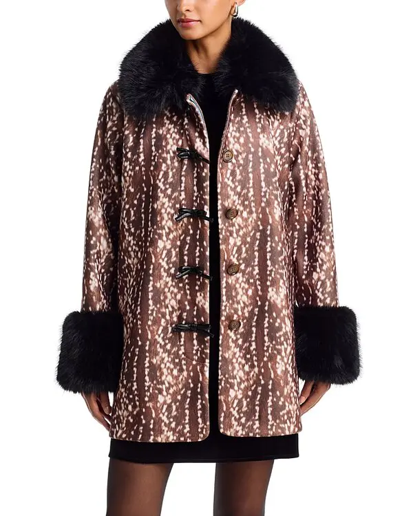 Aqua X Nicky Hilton Faux Fur Trim Bow Detail Jacket Exclusive - Brown Multi