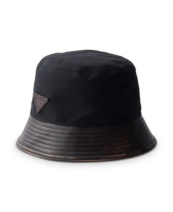 Prada Technical Cotton And Leather Bucket Hat
