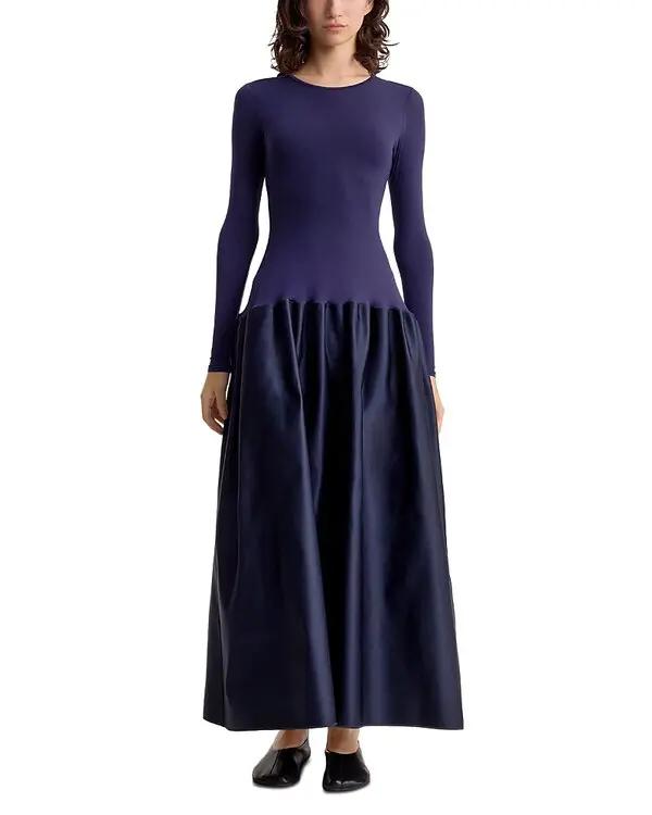 FFORME Catrin Mixed Media Flared Dress - Blue