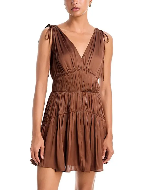 Paige Otis Shirred Satin Mini Dress - Cognac