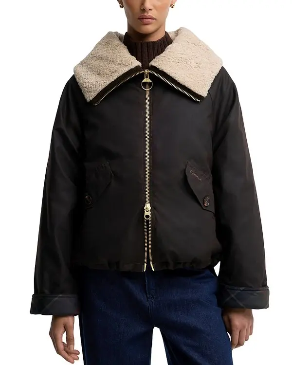 Barbour Mary Faux Fur Collar Waxed Cotton Jacket - Rustic/shadow Classic