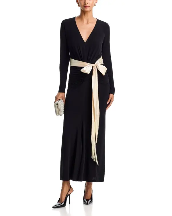 Aqua Satin Sash Ruched Maxi Dress Exclusive