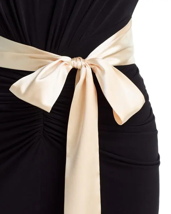 Aqua Satin Sash Ruched Maxi Dress Exclusive