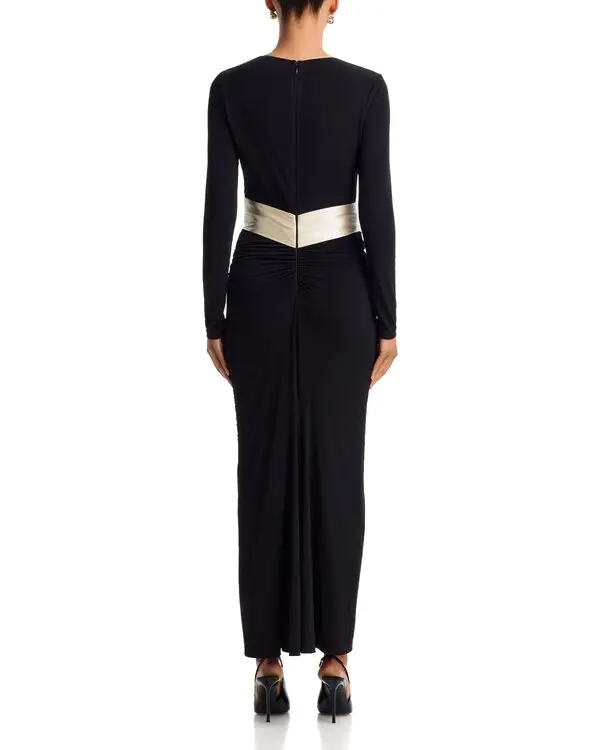 Aqua Satin Sash Ruched Maxi Dress Exclusive