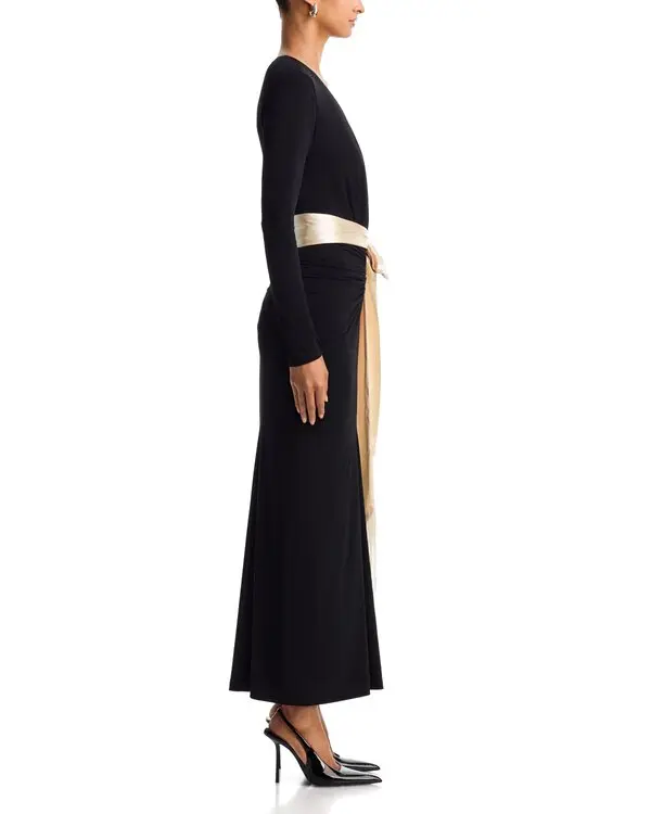 Aqua Satin Sash Ruched Maxi Dress Exclusive