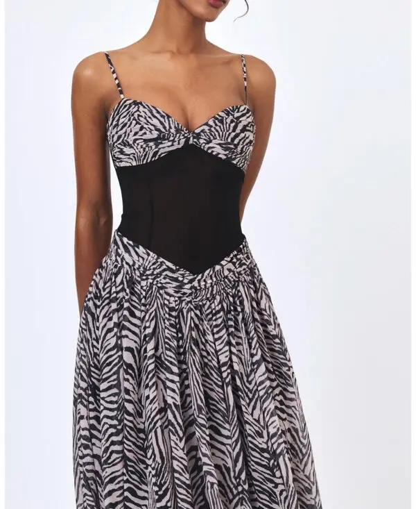 MISS CIRCLE NEW YORK Onora Chiffon Dipped Waist Maxi Dress