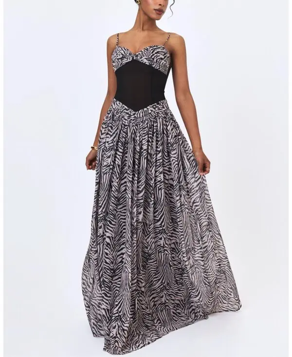 MISS CIRCLE NEW YORK Onora Chiffon Dipped Waist Maxi Dress