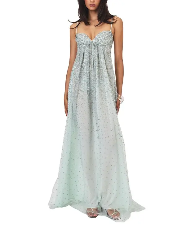 MISS CIRCLE NEW YORK Wallie Rhinestone Embellished Mesh Backless Gown - Mint