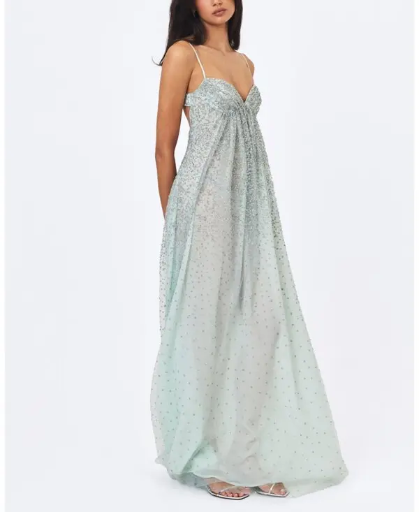 MISS CIRCLE NEW YORK Wallie Rhinestone Embellished Mesh Backless Gown - Mint