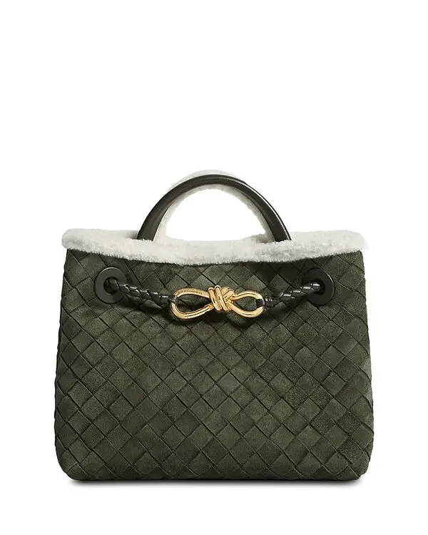 Bottega Veneta Andiamo Intrecciato Shearling Trim Bag - Fondant/gingerbread