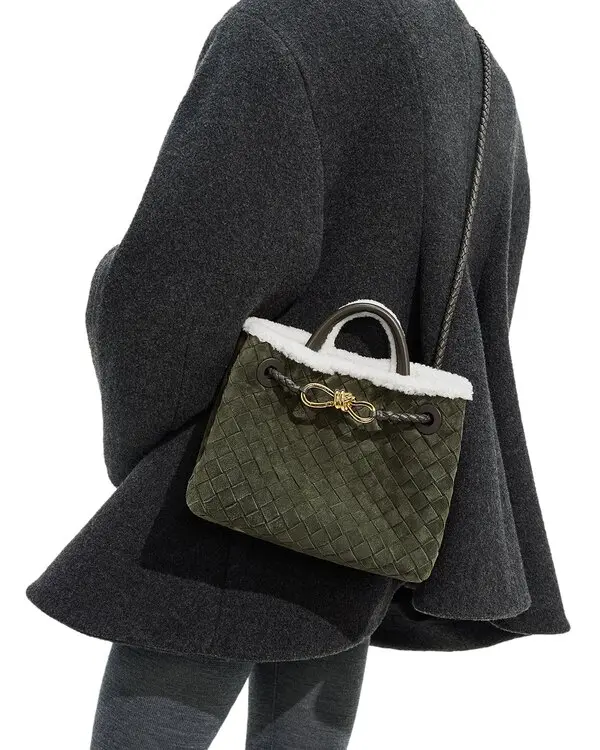 Bottega Veneta Andiamo Intrecciato Shearling Trim Bag