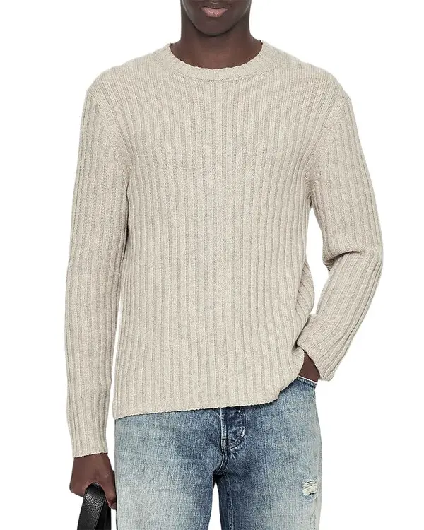 ALLSAINTS Liev Wool Blend Knit Stripe Crewneck Sweater - Feather Grey