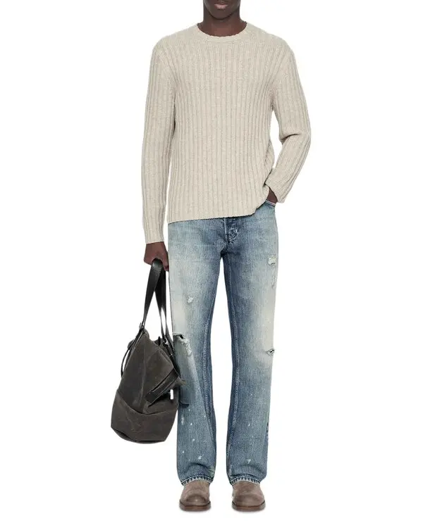 ALLSAINTS Liev Wool Blend Knit Stripe Crewneck Sweater - Feather Grey