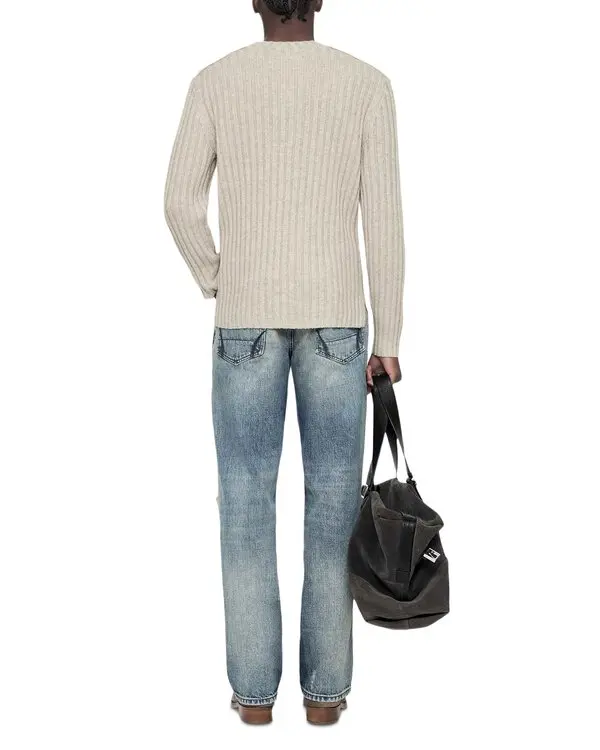 ALLSAINTS Liev Wool Blend Knit Stripe Crewneck Sweater - Feather Grey