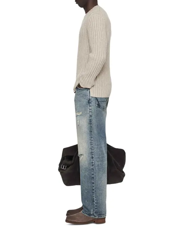 ALLSAINTS Liev Wool Blend Knit Stripe Crewneck Sweater - Feather Grey