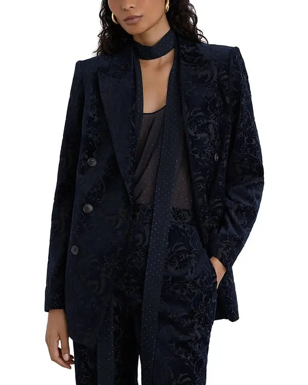 REISS Flocked Velvet Double Breasted Blazer