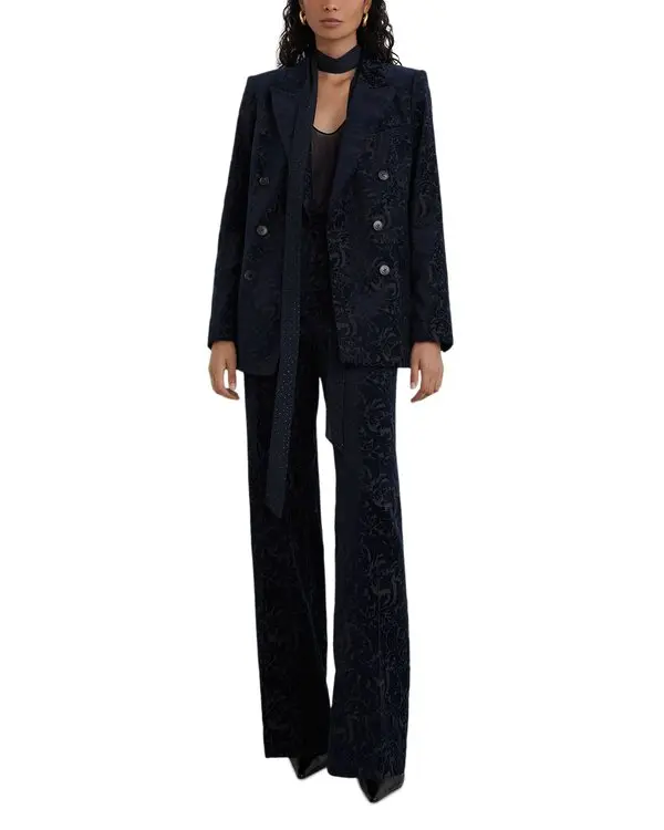 REISS Flocked Velvet Double Breasted Blazer