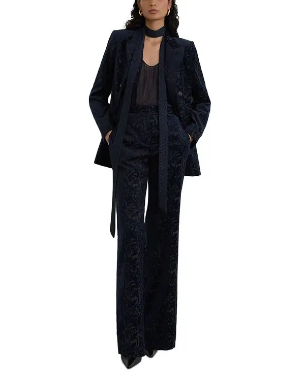 REISS Flocked Velvet Flare Trousers