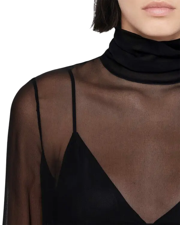 ALLSAINTS Kumi Silk Turtleneck Top - Black