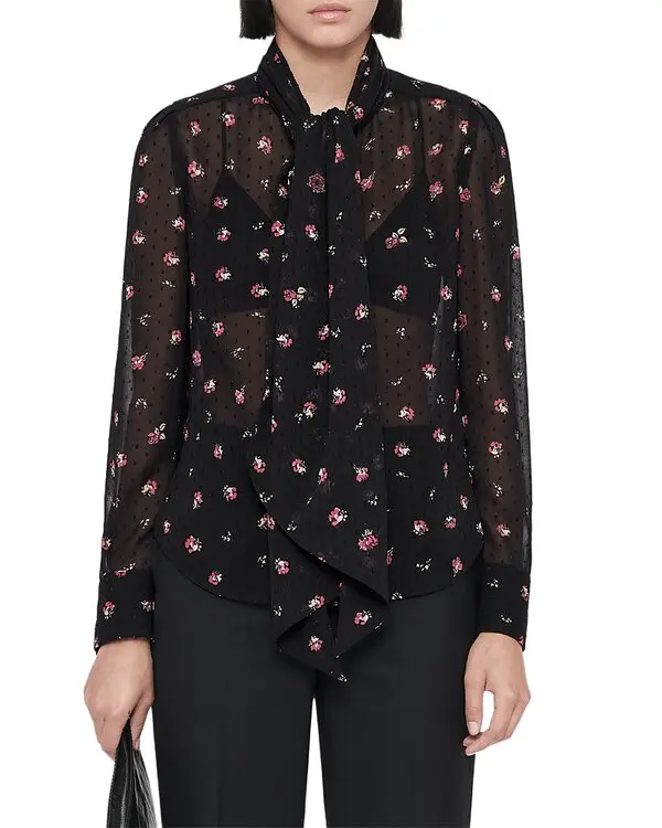 ALLSAINTS Iris Printed Clip Dot Tie Neck Blouse - Epiphany Black