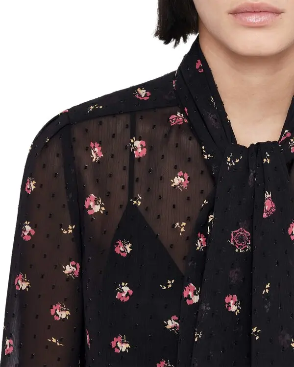 ALLSAINTS Iris Printed Clip Dot Tie Neck Blouse