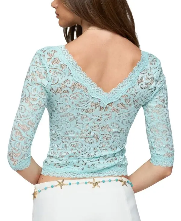 EDIKTED Elowin Sheer Lace V Neck Top