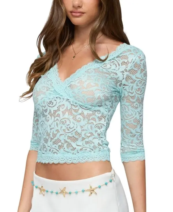 EDIKTED Elowin Sheer Lace V Neck Top