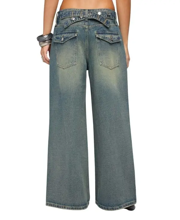 EDIKTED Adjustable Button Low Rise Baggy Jeans