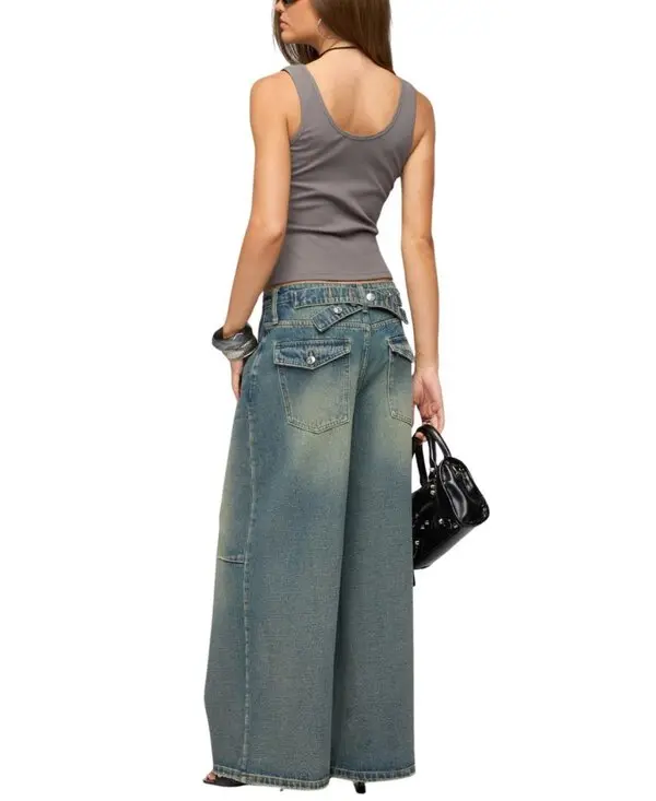 EDIKTED Adjustable Button Low Rise Baggy Jeans