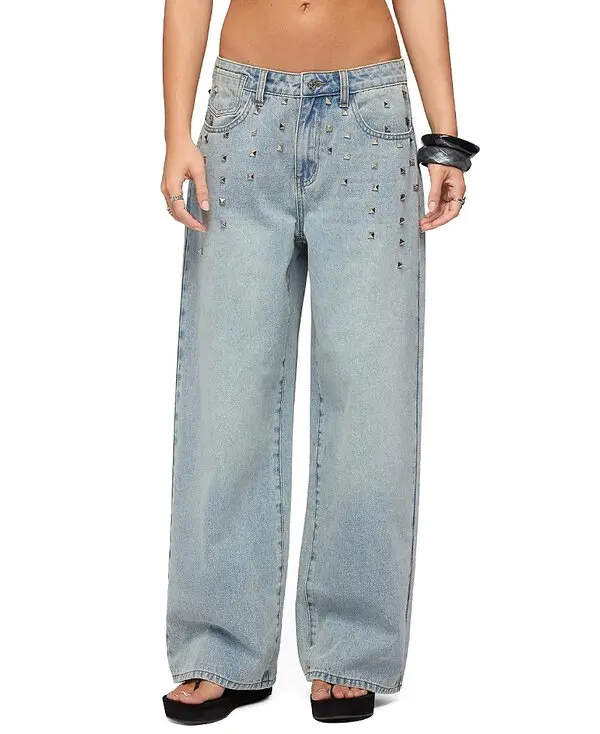 EDIKTED Oaklee Studded Low Rise Baggy Jeans