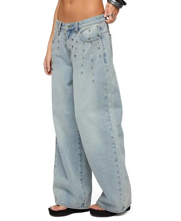 EDIKTED Oaklee Studded Low Rise Baggy Jeans