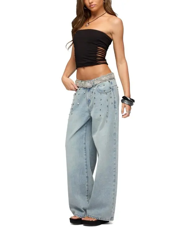 EDIKTED Oaklee Studded Low Rise Baggy Jeans
