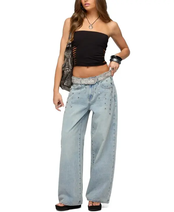 EDIKTED Oaklee Studded Low Rise Baggy Jeans