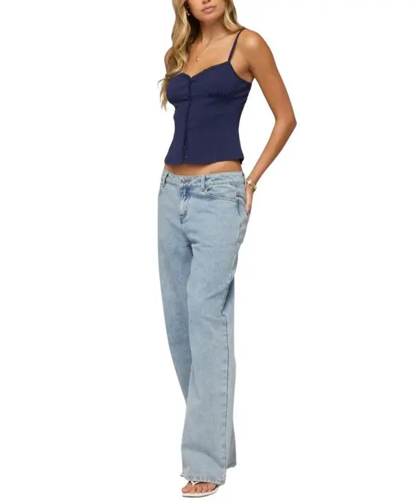 EDIKTED Delia Sweetheart Button Up Tank Top - Navy