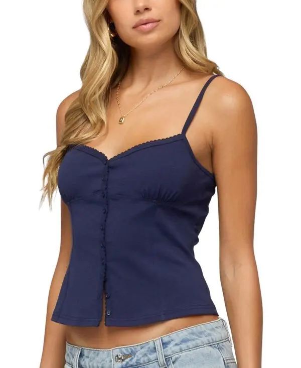 EDIKTED Delia Sweetheart Button Up Tank Top - Navy