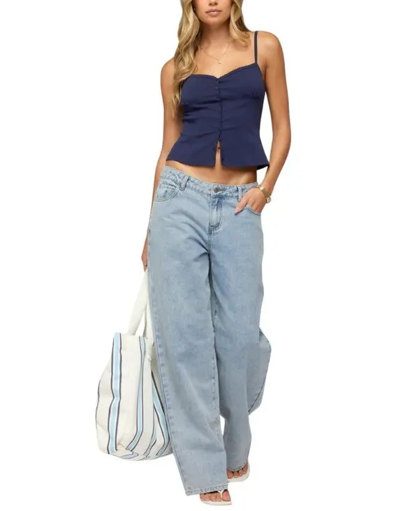 EDIKTED Delia Sweetheart Button Up Tank Top - Navy