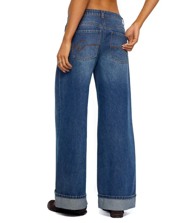 EDIKTED Gatz Cuffed Low Rise Wide Leg Jeans
