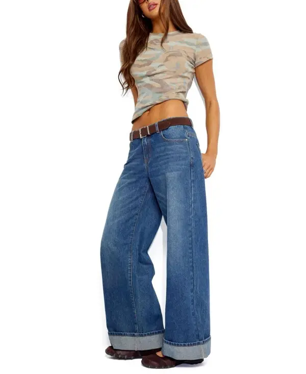 EDIKTED Gatz Cuffed Low Rise Wide Leg Jeans