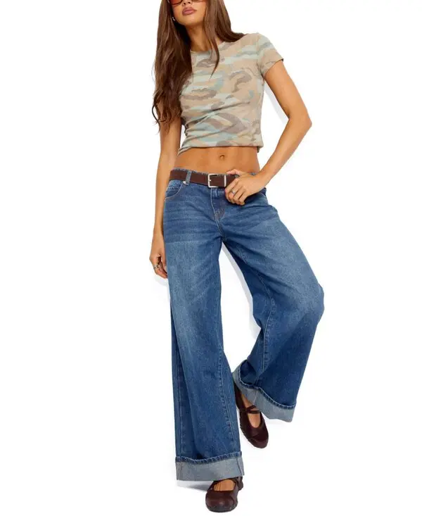 EDIKTED Gatz Cuffed Low Rise Wide Leg Jeans